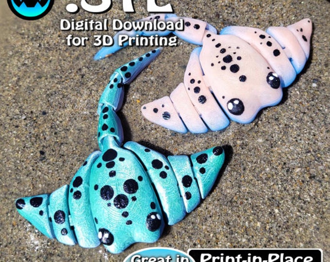 Tiny Stingray, Cinderwing3d, STL File for 3D Printing, STL Print Files, Articulating Flexi ...