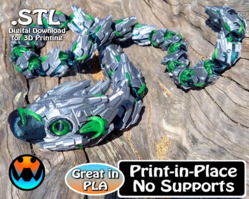 Cyborg Snake, STL Print Files, Articulating Flexi Wiggle Pet, Print in ...
