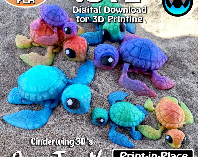 3D Printed Articulated Mystery Sea Turtle Multi-color Print Cute ...