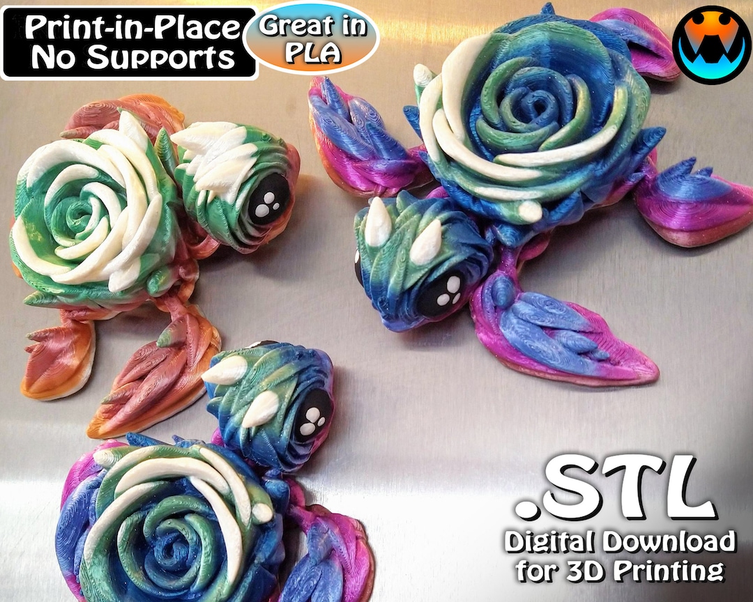 Roseurtle, Rose Turtle, STL Print Files, Articulating Flexi Wiggle Pet ...