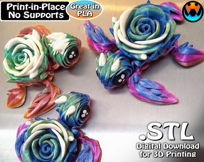 Articulated Rose Turtle, Cute 3D Printed Turtle Toy, Custom Turtle ...