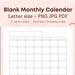 8.5 X 11 Inch Blank Calendar Page Template, INSTANT DOWNLOAD, Includes ...