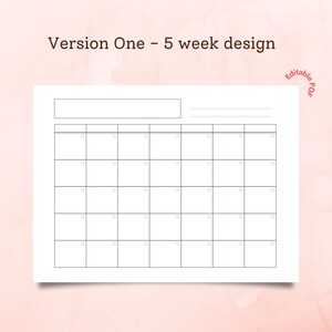 8.5 X 11 Inch Blank Calendar Page Template, INSTANT DOWNLOAD, Includes ...