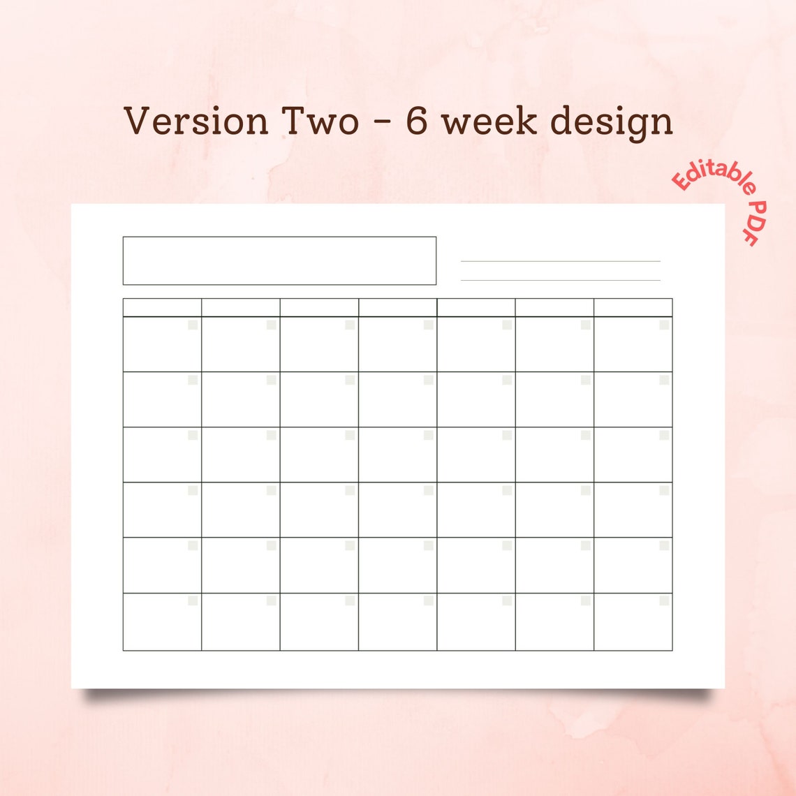 8.5 X 11 Inch Blank Calendar Page Template, INSTANT DOWNLOAD, Includes ...