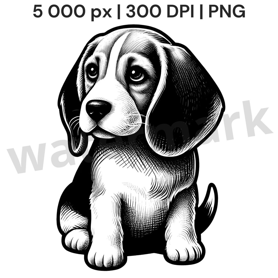 Vintage Style Beagle Sitting and Looking Sad PNG, Hand Drawn Worried ...