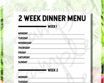 Grocery List and 2 Week Menu Bundle Printable - Etsy