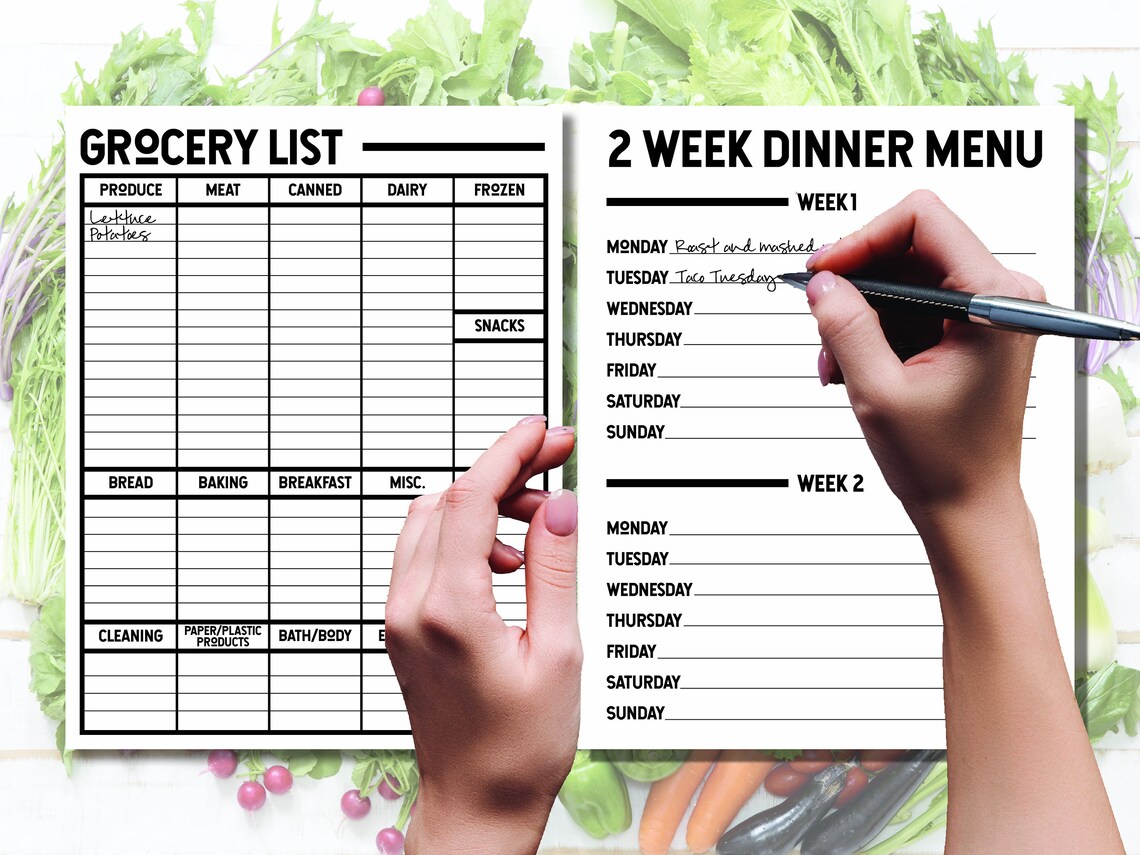 Grocery List and 2 Week Menu Bundle Printable - Etsy