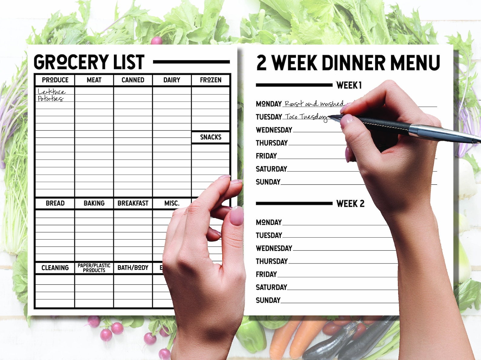 Grocery List and 2 Week Menu Bundle Printable - Etsy