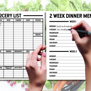 Grocery List and 2 Week Menu Bundle Printable - Etsy