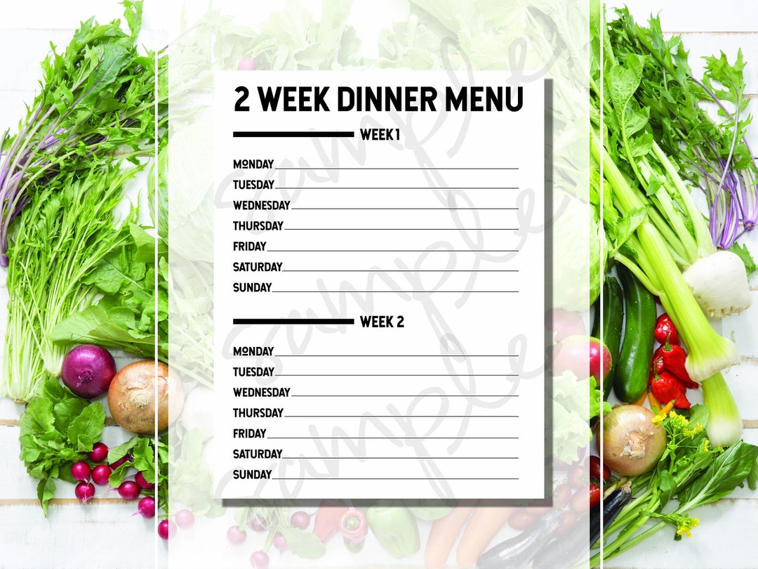 2 Week Dinner Menu Printable - Etsy