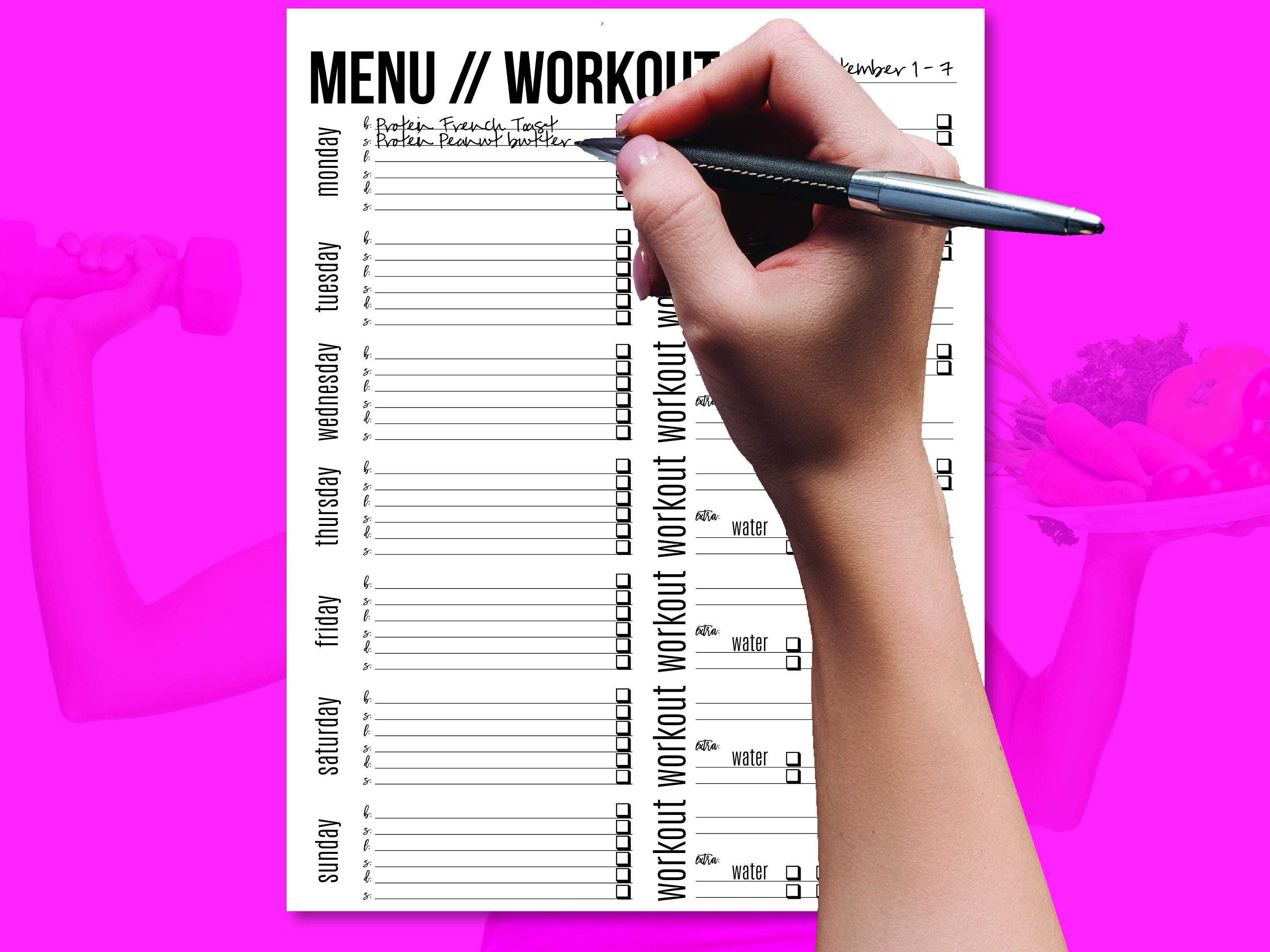 Exercise & Menu Plan Printable - Etsy