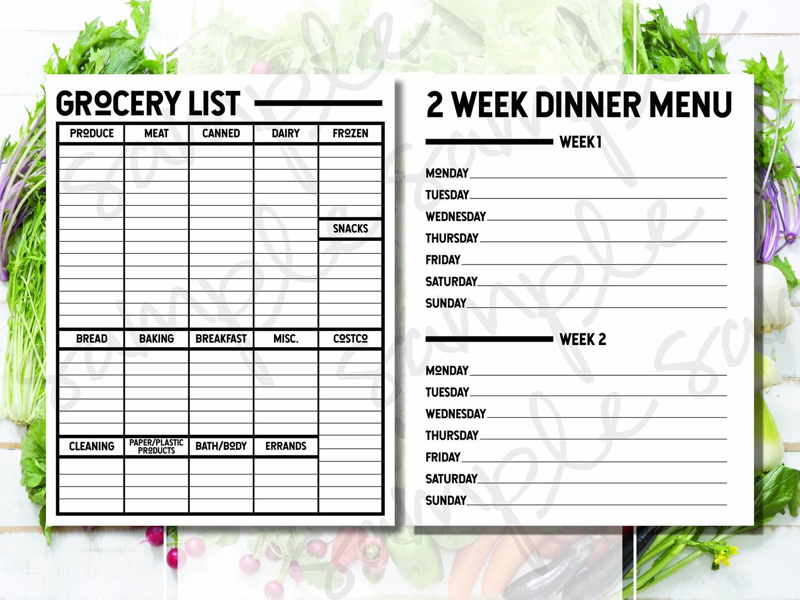 Grocery List and 2 Week Menu Bundle Printable - Etsy