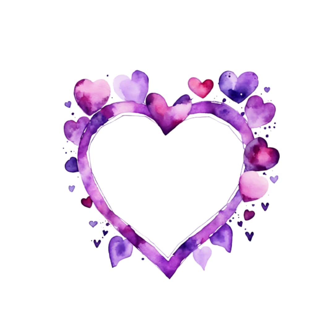 Watercolor Purple Heart Frame Border Ai Clipart Digital Png - Etsy
