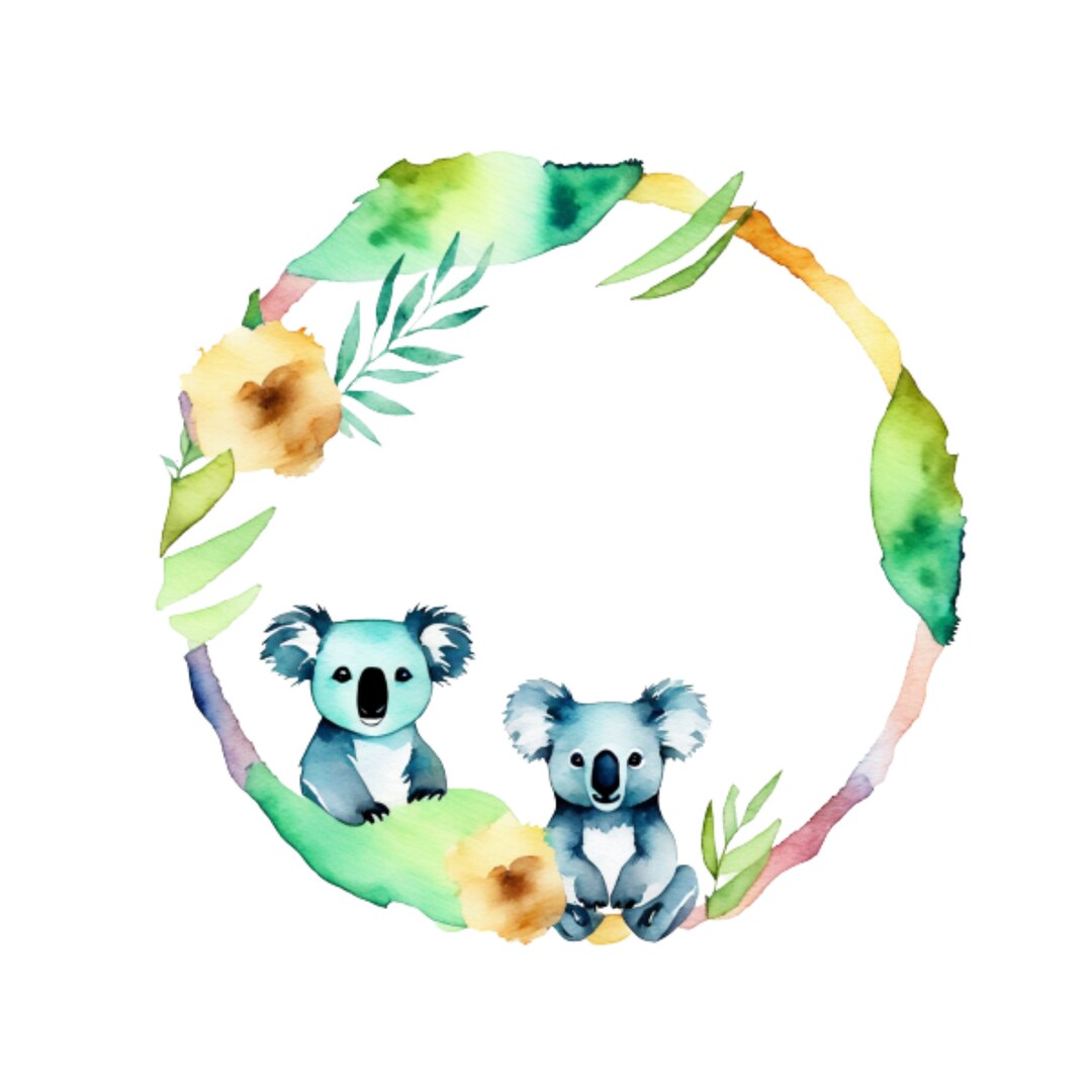 Watercolor Koala Frame Border Ai Clipart Digital Png Download - Etsy