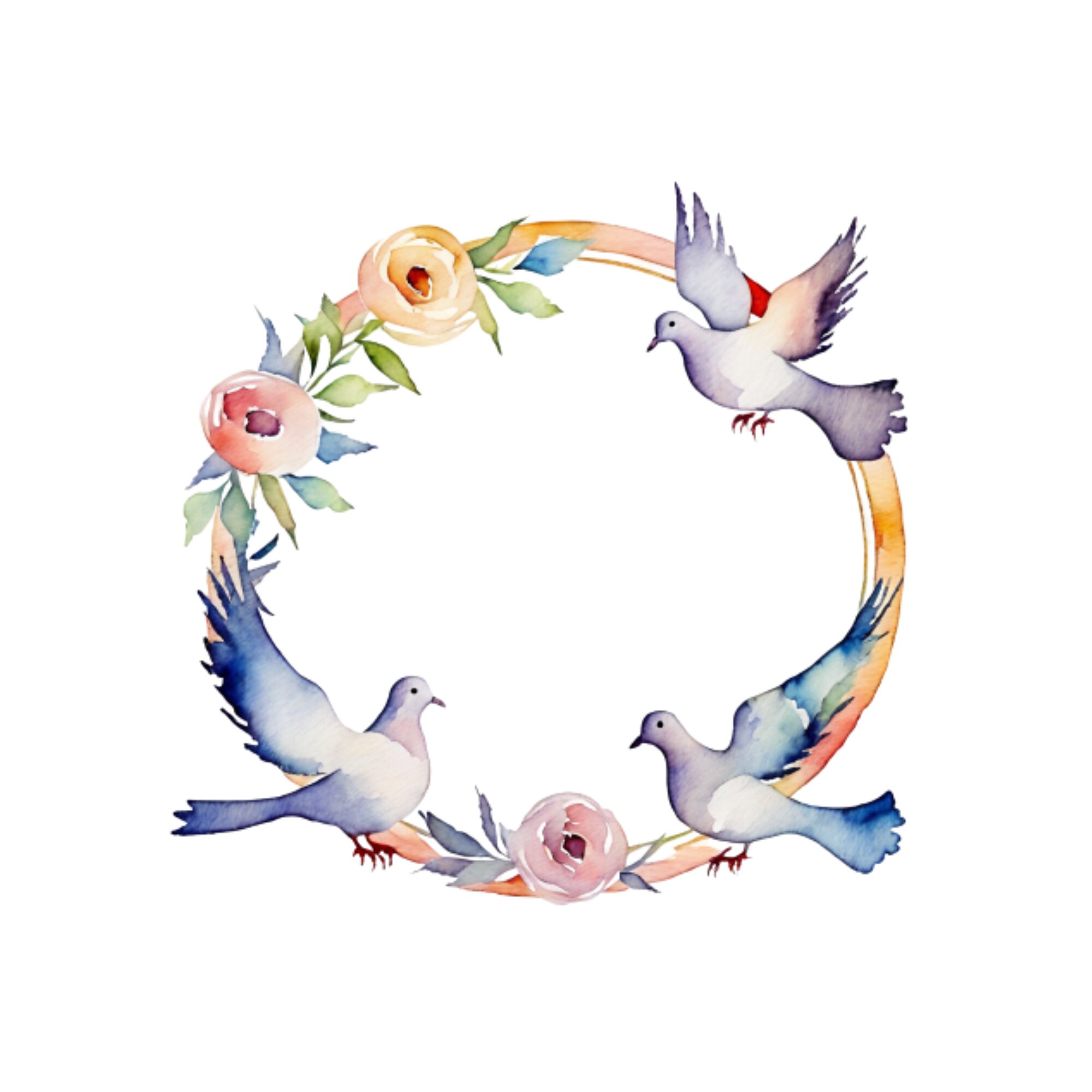 Watercolor Doves Frame Border Ai Clipart Digital Png Download - Etsy