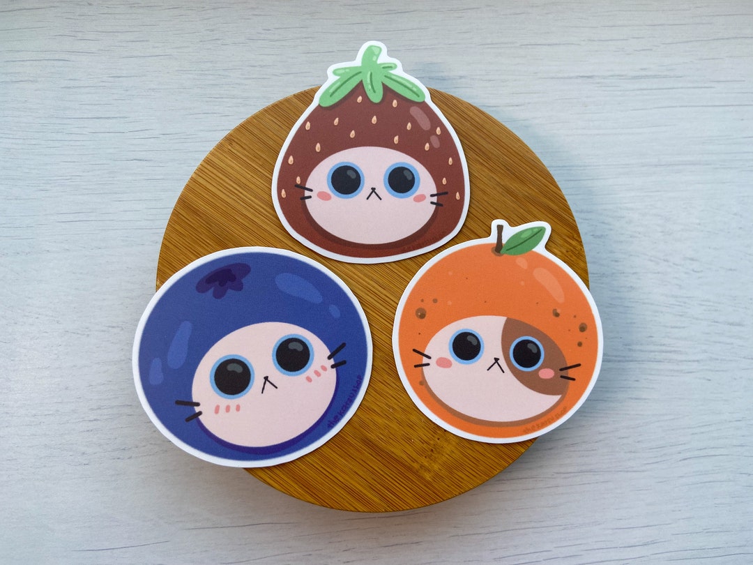 Fruit Cat Sticker Set | Matte Waterproof Vinyl Stickers | Strawberry ...
