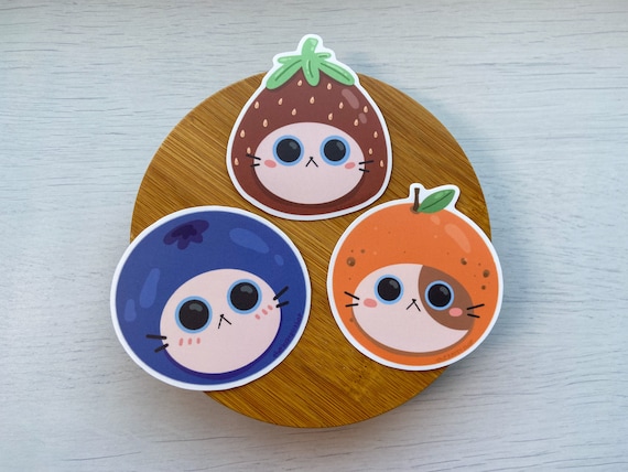 Fruit Cat Sticker Set Matte Waterproof Vinyl Stickers - Etsy