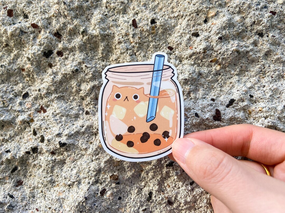 Boba Cat Sticker | Matte Waterproof Vinyl Stickers | Bubble Tea ...