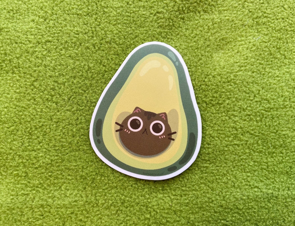 Avocado Cat Sticker Matte Waterproof Vinyl Sticker Cute - Etsy