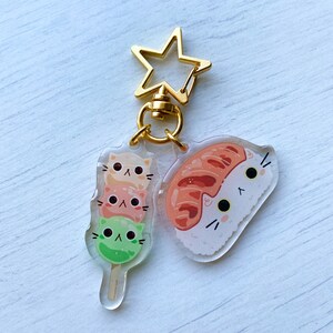 Dango Sushi Cat Keychain | Glitter Keychain | Epoxy Acrylic Keychain ...