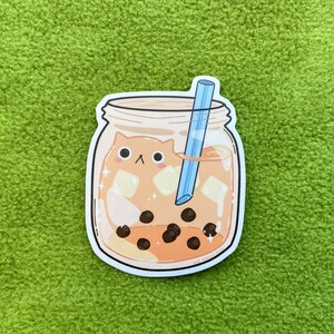 Boba Cat Sticker | Matte Waterproof Vinyl Stickers | Bubble Tea ...