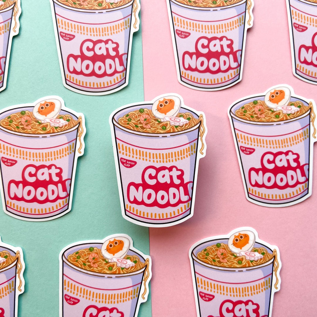 Instant Ramen Cat Sticker | Matte Waterproof Vinyl Stickers | Japanese ...