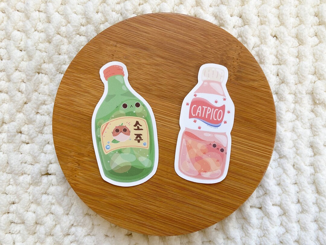Asian Drinks Cat Sticker: Soju & Calpico - Waterproof Vinyl Decal - Etsy