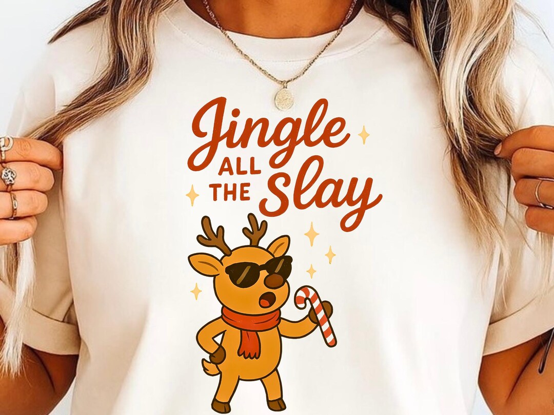 Jingle All the Slay PNG, Funny Reindeer Sublimation, Retro Christmas ...