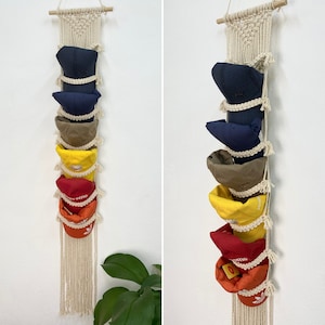 Macrame Hat Hanger - up to 14 Caps, Wall Cap Holder, Cap Rack, Baseball ...