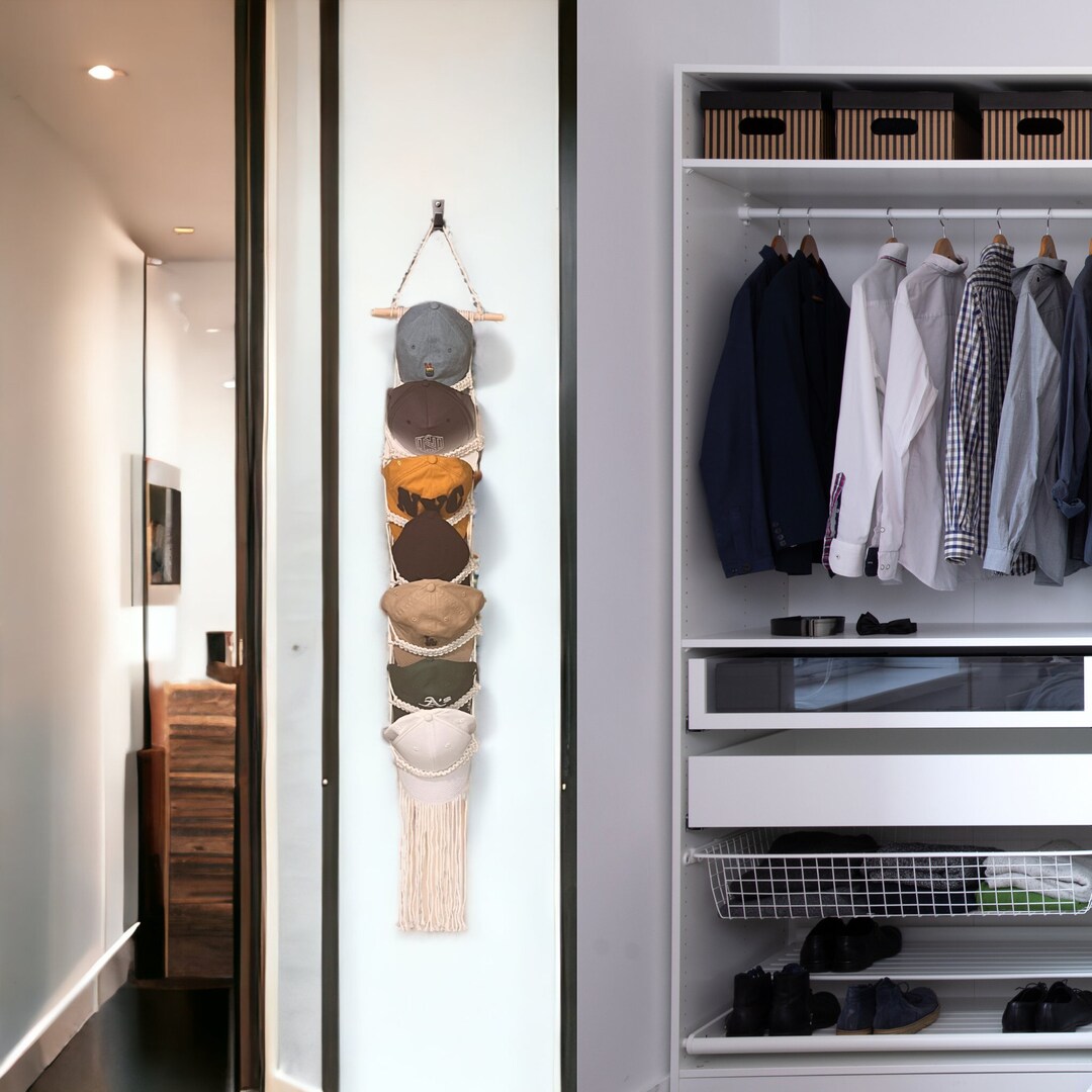 Macrame Hat Hanger - up to 14 Caps, Wall Cap Holder, Cap Rack, Baseball ...