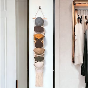 Macrame Hat Hanger - up to 14 Caps, Wall Cap Holder, Cap Rack, Baseball ...