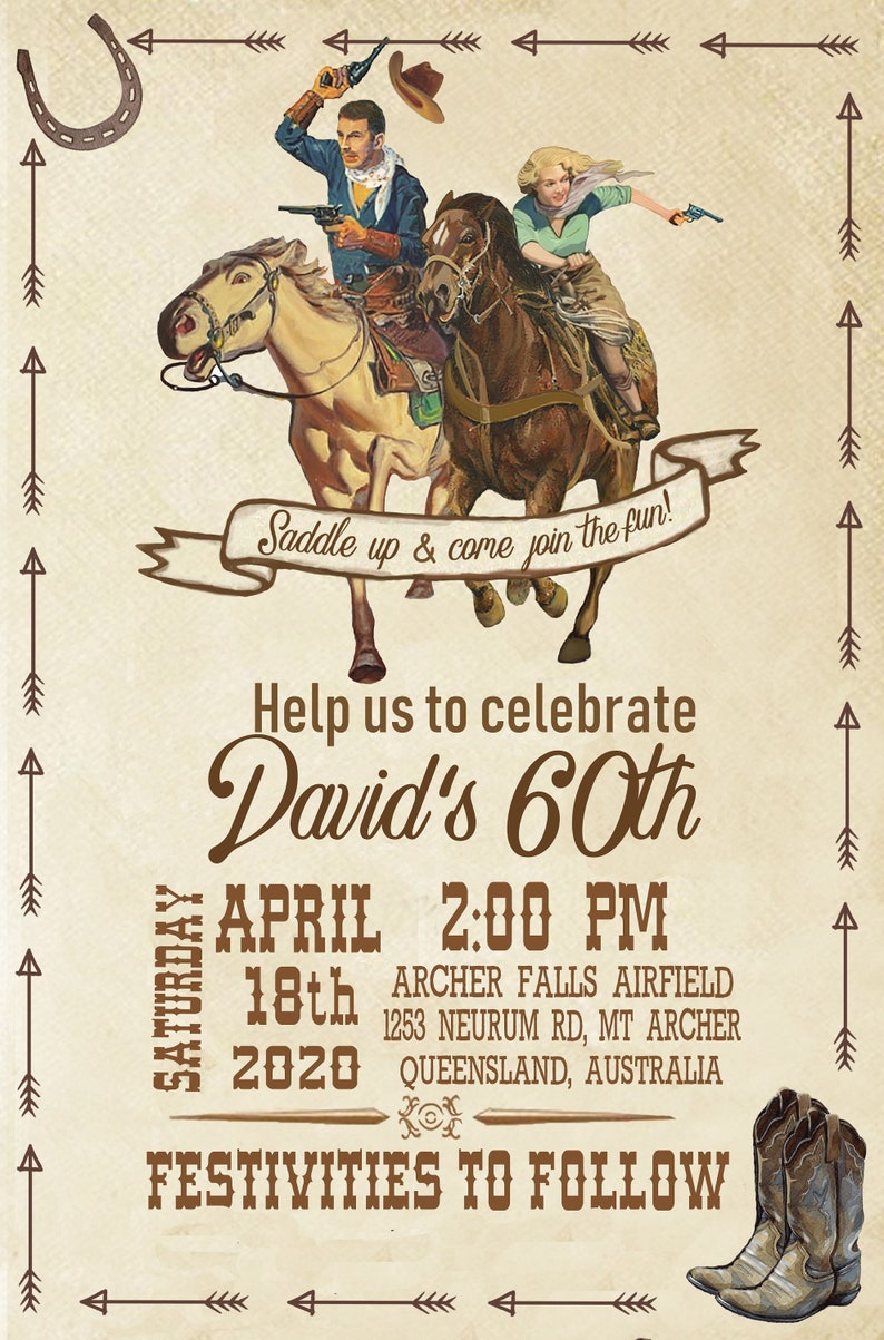 CUSTOM BIRTHDAY INVITATION Cowgirl Cowboy Birthday Invitation Western ...