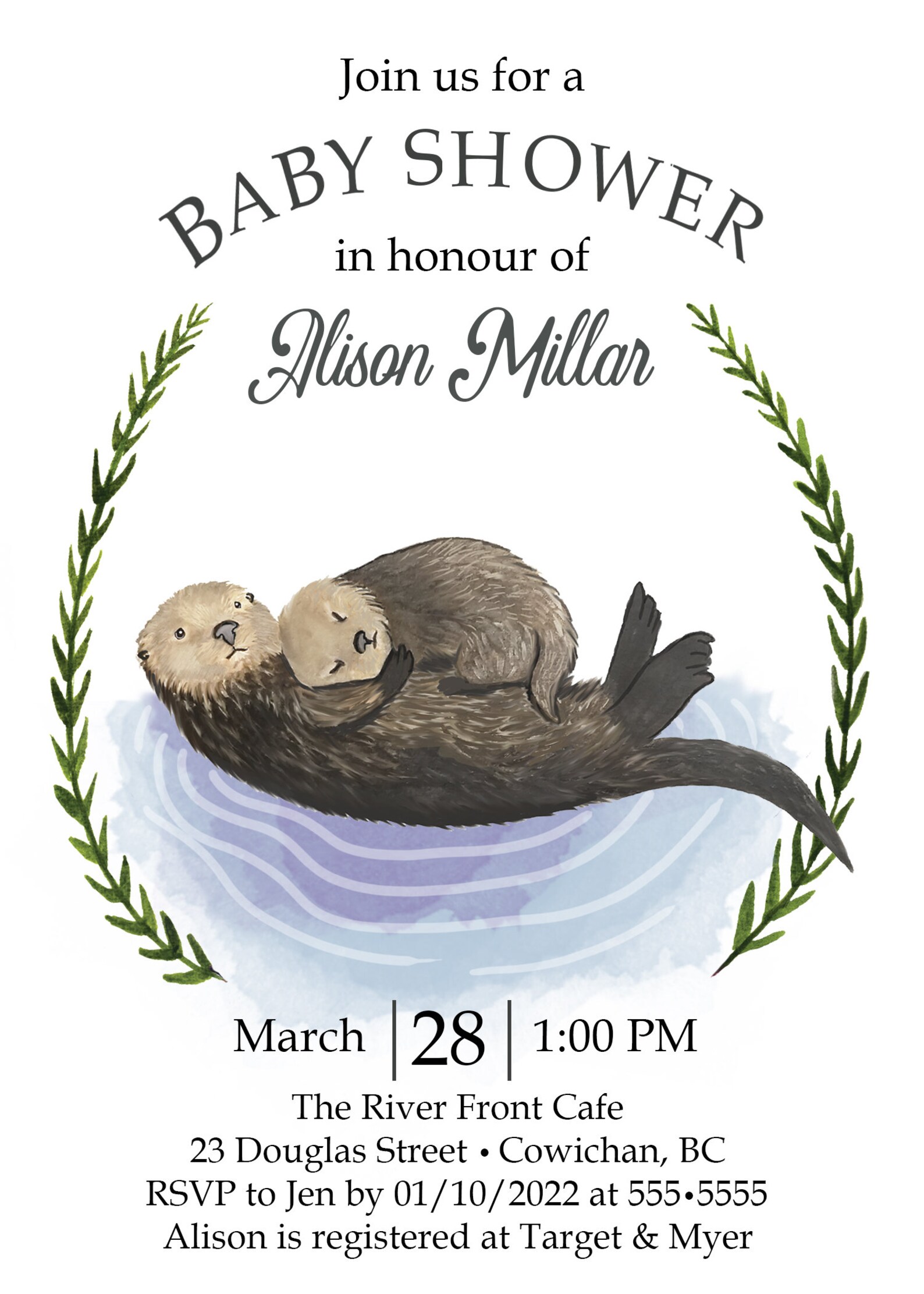 CUSTOM SHOWER INVITATION Otter Invitation Baby Shower Party ...