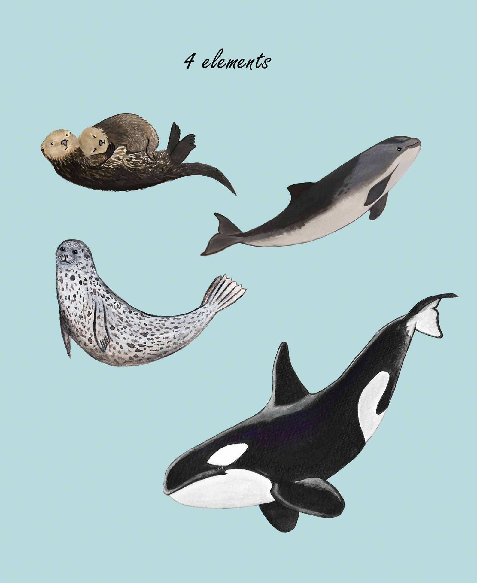 WATERCOLOR CLIPART, Marine Mammal Clipart Set, Ocean Beach Summer ...