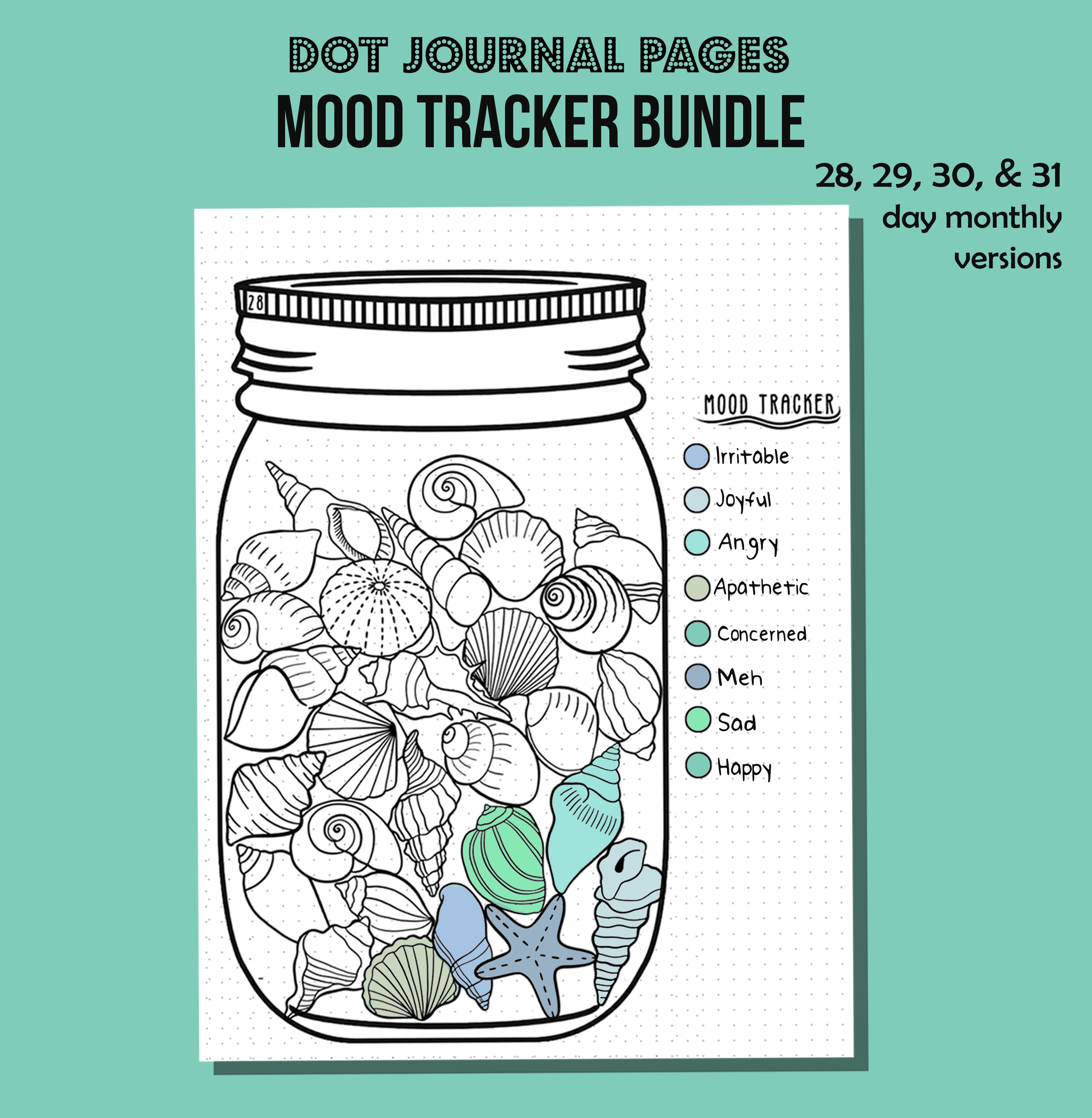 MOOD TRACKERS Ocean Themed dot Grid Dotted Printable Template Pages ...