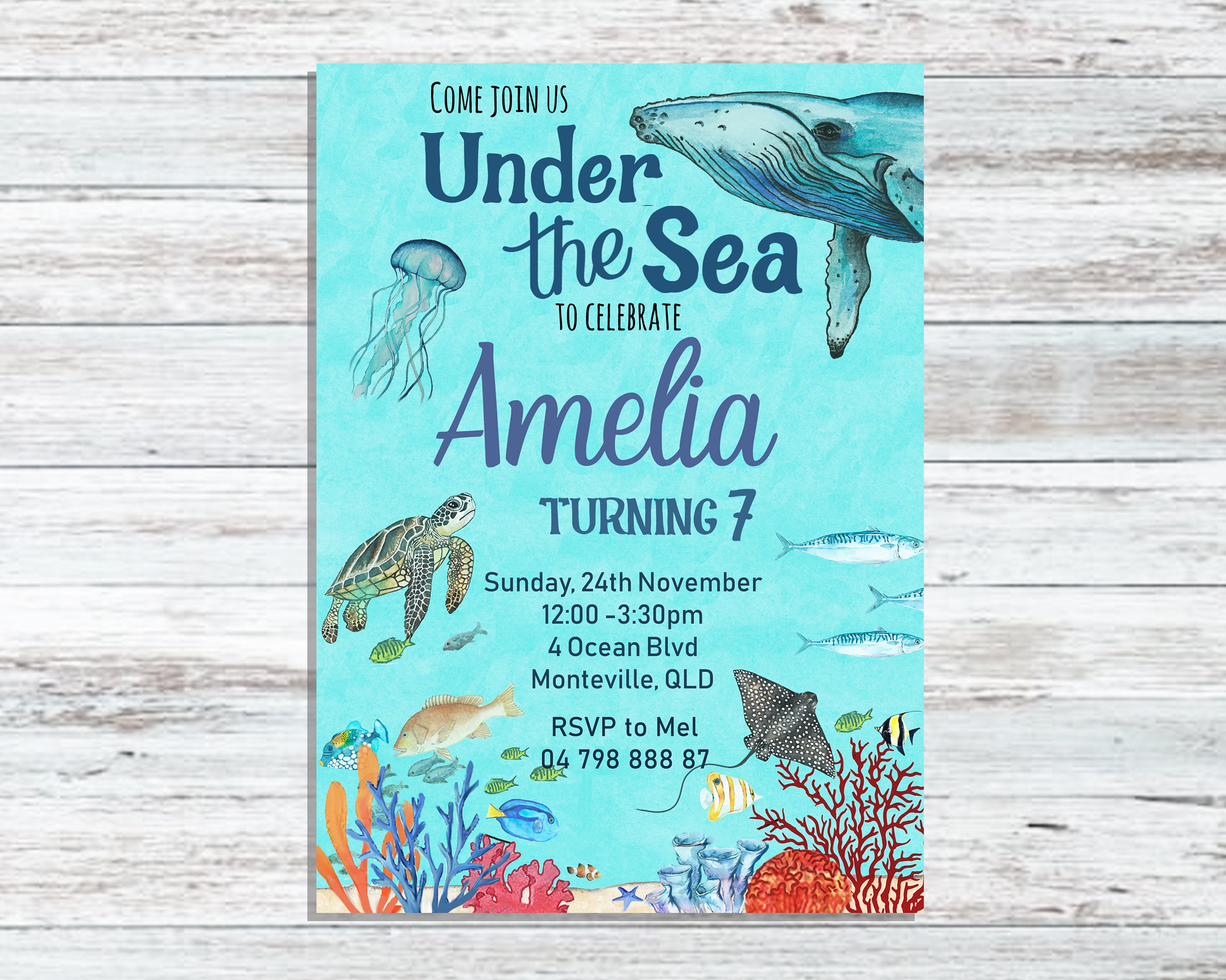 CUSTOM BIRTHDAY INVITATION Undersea Birthday Invitation Whales Fish ...