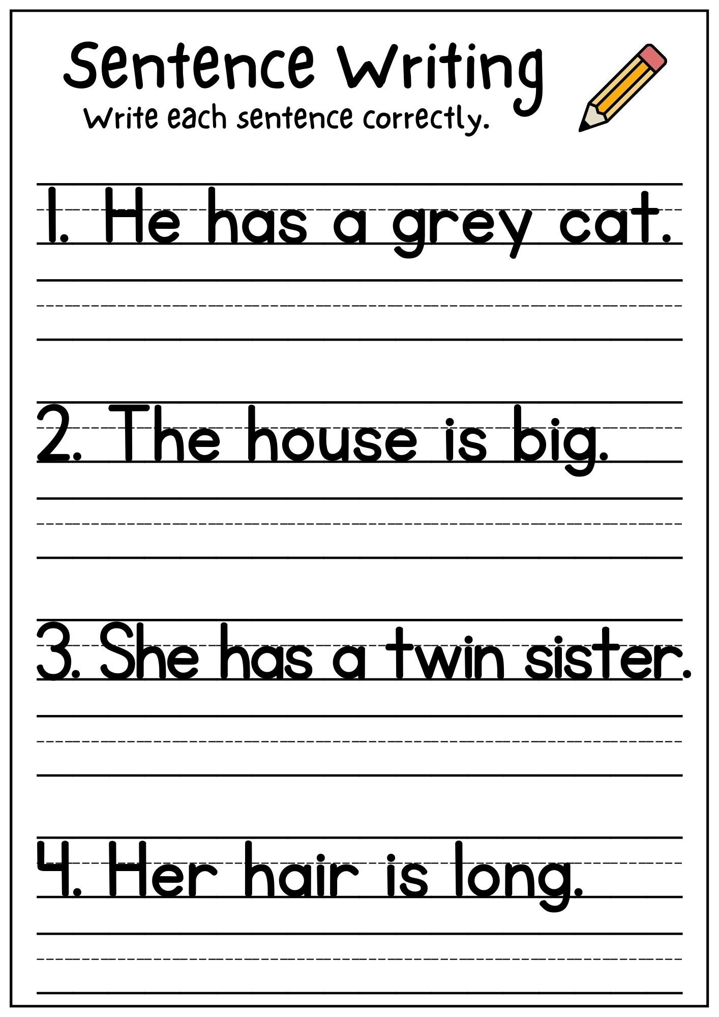25 Printable Write the Sentence Worksheets Part A Sentence - Etsy