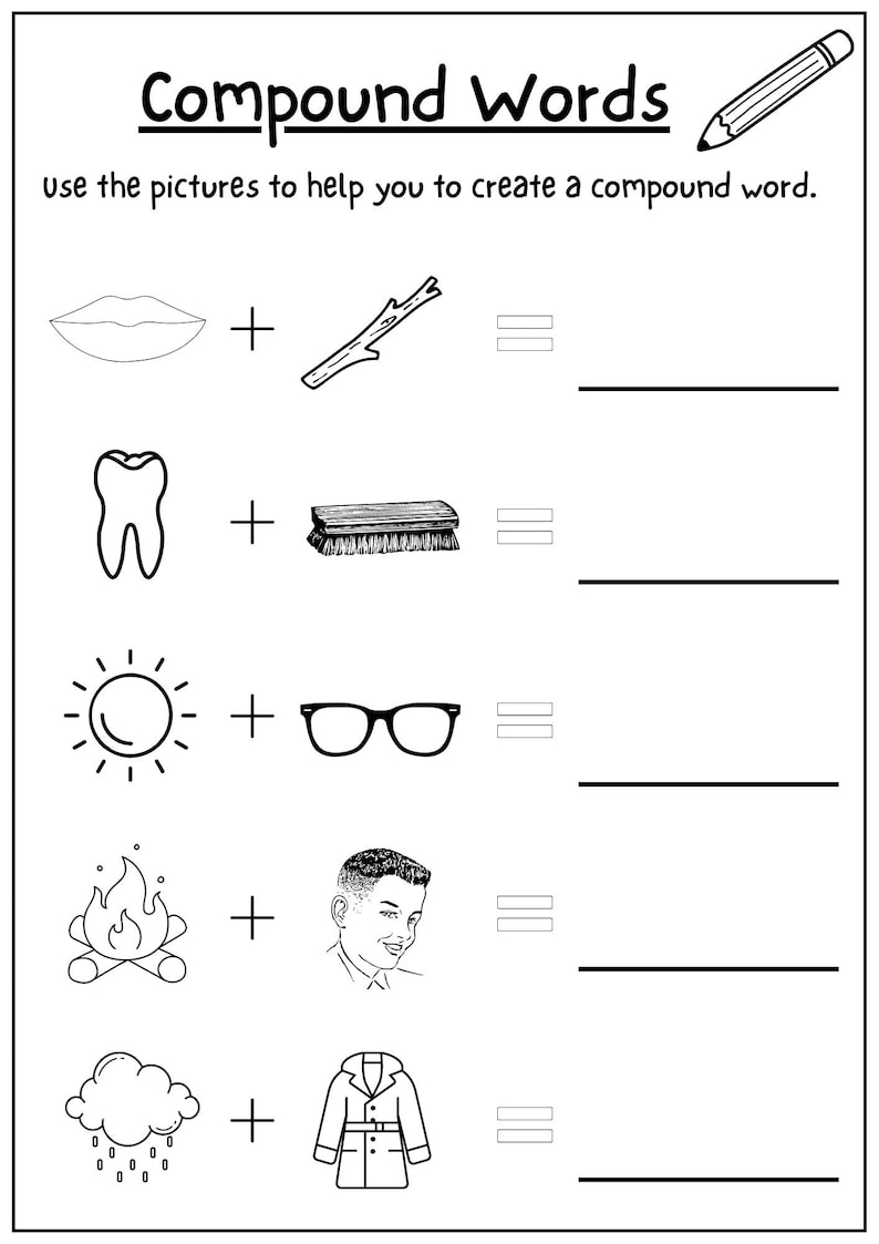 Printable Compound Word Worksheets, Compound Words Worksheet, Phonics ...