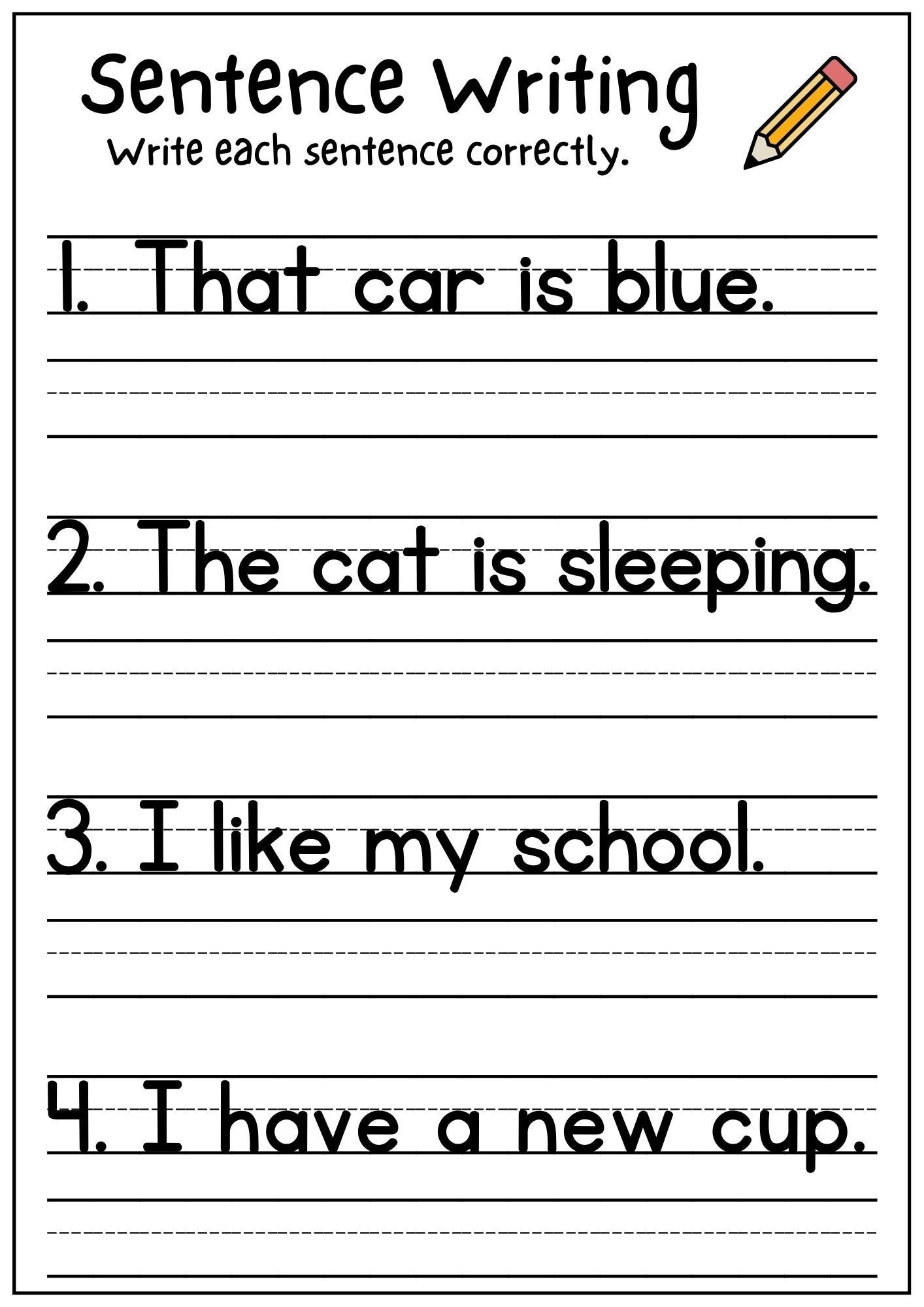 Sentence Writing Worksheets For Kindergarten Sentence Writing Worksheets For Kindergarten