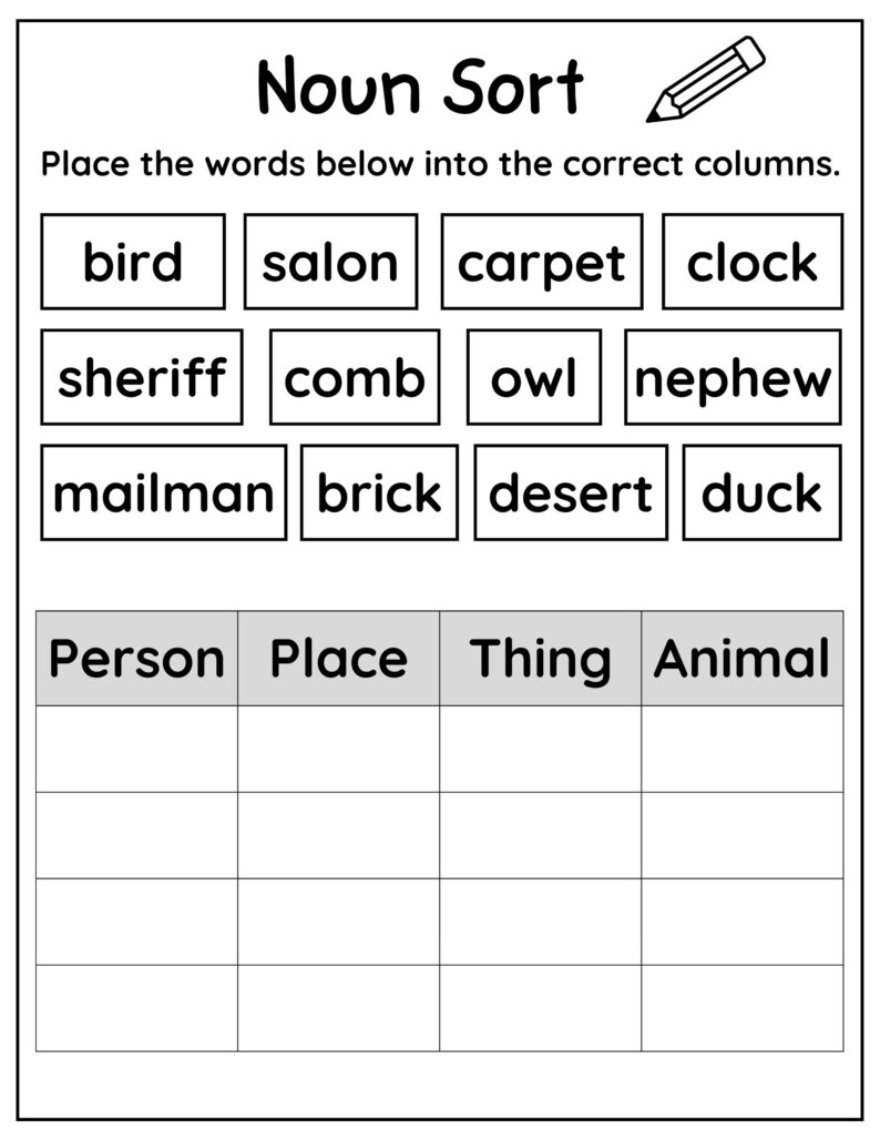 10 Printable Noun Sorting Worksheets Nouns Practice Etsy 10 Printable Noun Sorting Worksheets Nouns Practice Etsy