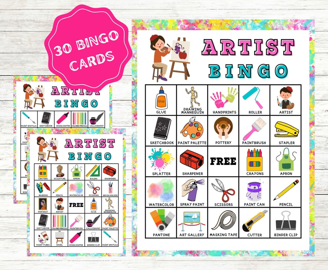 Artist Bingo Cards Instant Download Art Party Bingo Cards - Etsy