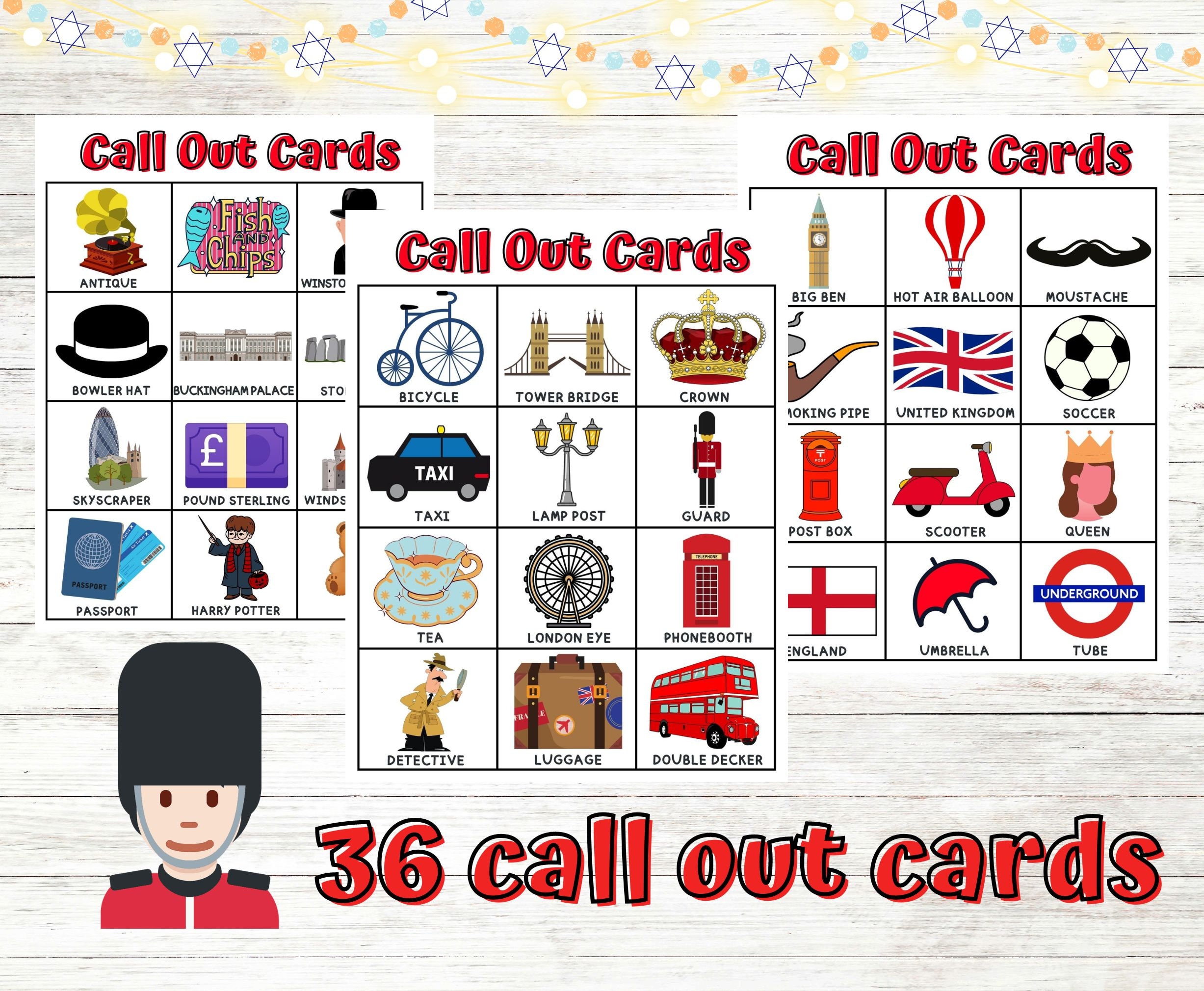 London Bingo Cards Instant Download, England Party Bingo, England ...