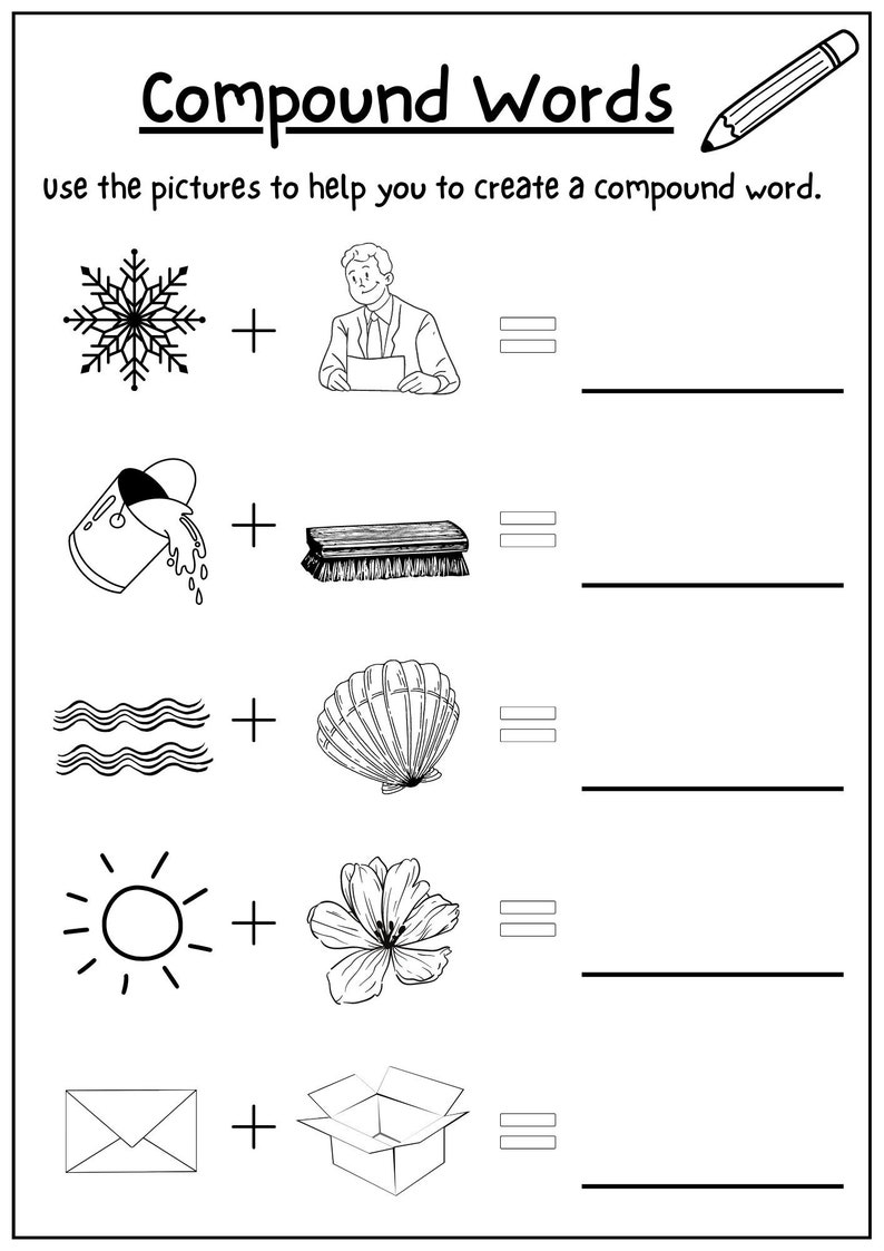 Printable Compound Word Worksheets Compound Words Worksheet - Etsy