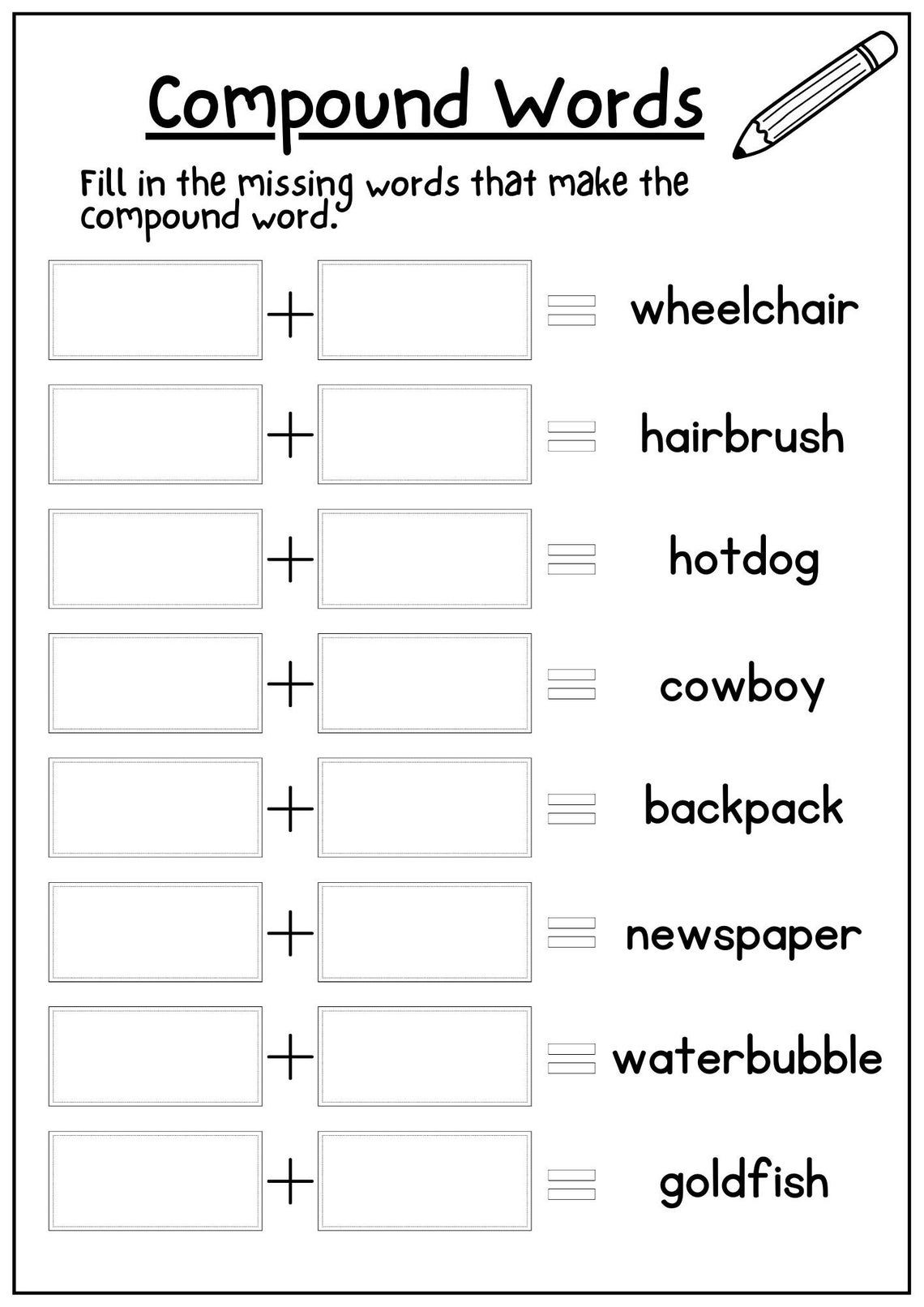 Printable Compound Word Worksheets, Compound Words Worksheet, Phonics ...
