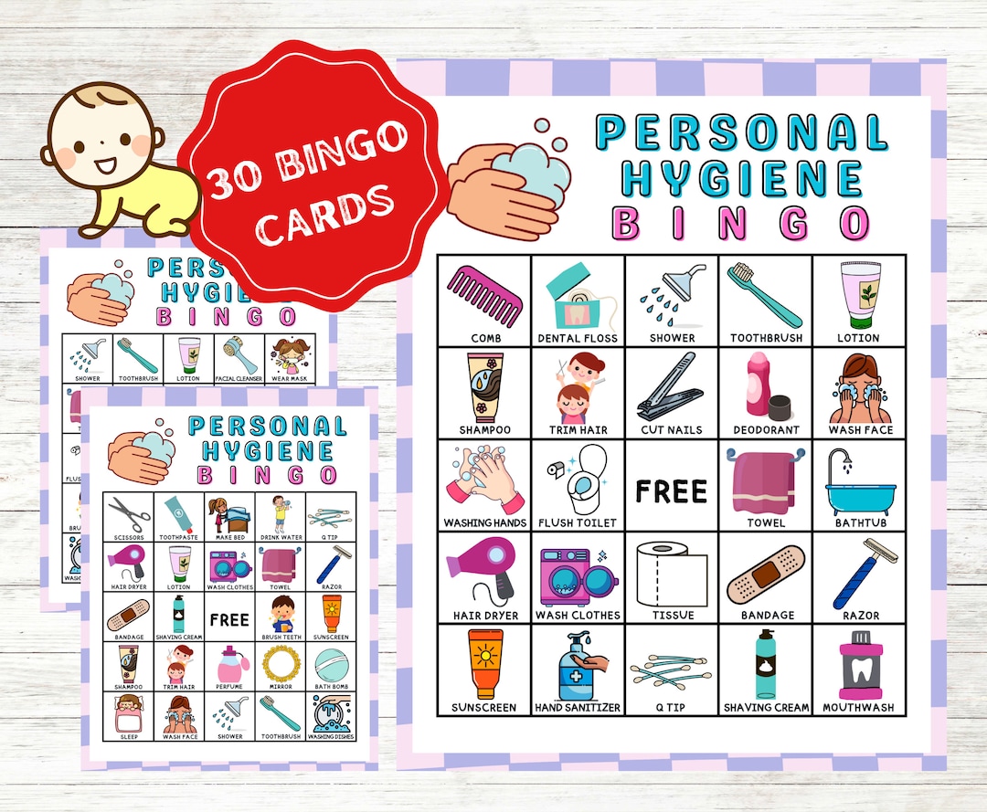 Tarjetas de bingo de higiene personal Descarga instantánea, Tarjetas de ...