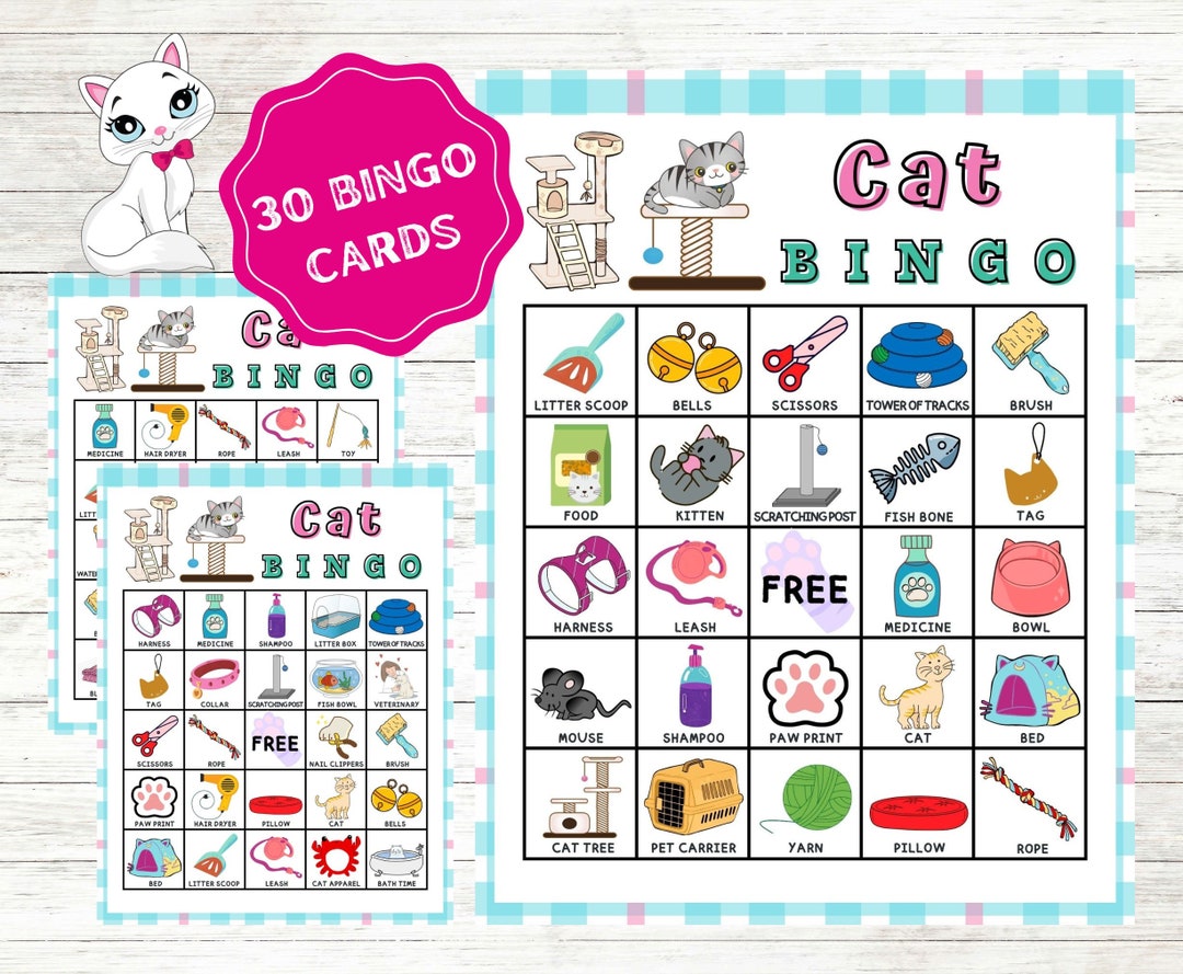 Cat Bingo Cards Instant Download Printable Cat Bingo Game - Etsy