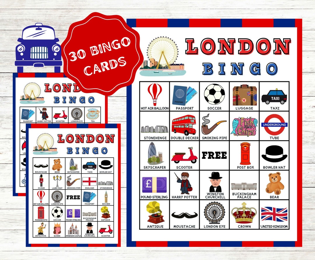 London Bingo Cards Instant Download, England Party Bingo, England ...
