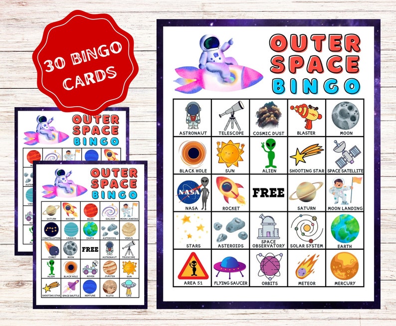 Outer Space Bingo Cards Instant Download, Solar System Bingo Cards ...