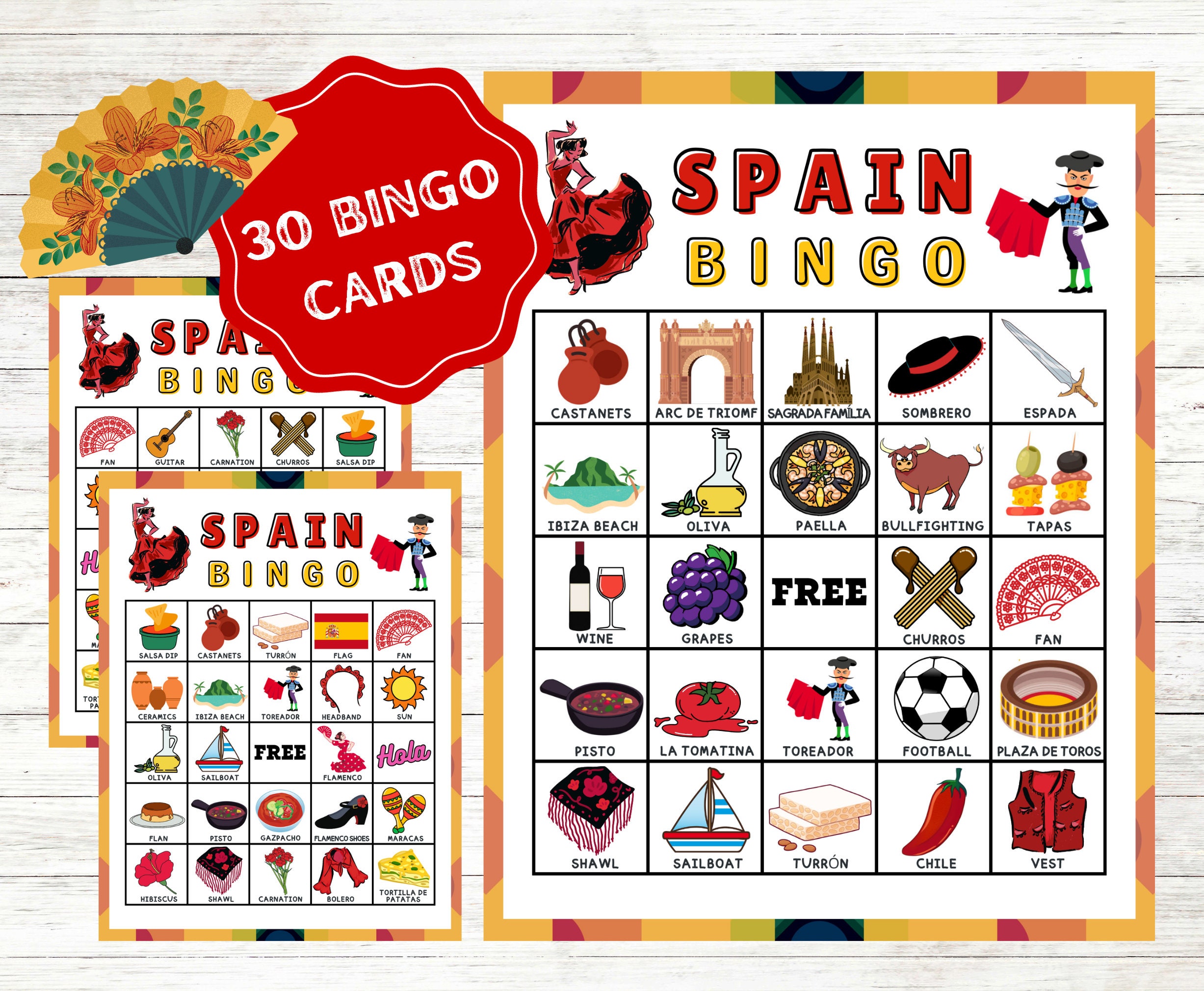 Spain Bingo Cards Barcelona Bingo Cards Spain Printable - Etsy