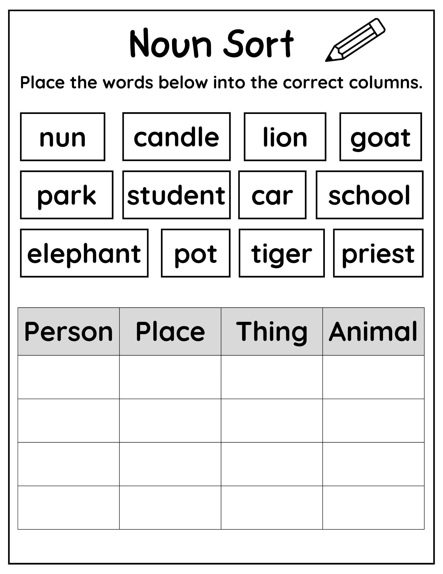 10 Printable Noun Sorting Worksheets Nouns Practice - Etsy Hong Kong